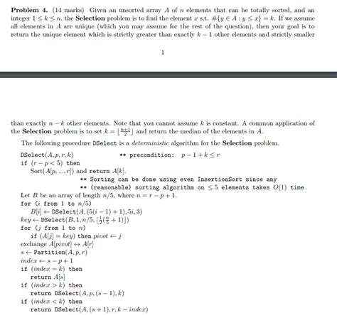 Problem 4 14 Marks Given An Unsorted Array A Of N