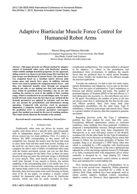 Adaptive Biarticular Muscle Force Control For Humanoid Robot Arms