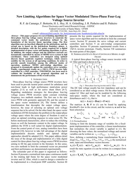 Pdf New Limiting Algorithms For Space Vector Modulated Three Phase Four Leg Voltage Source