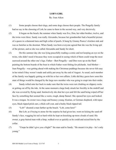 Lobs Girl By Grade 6 Literature Overview