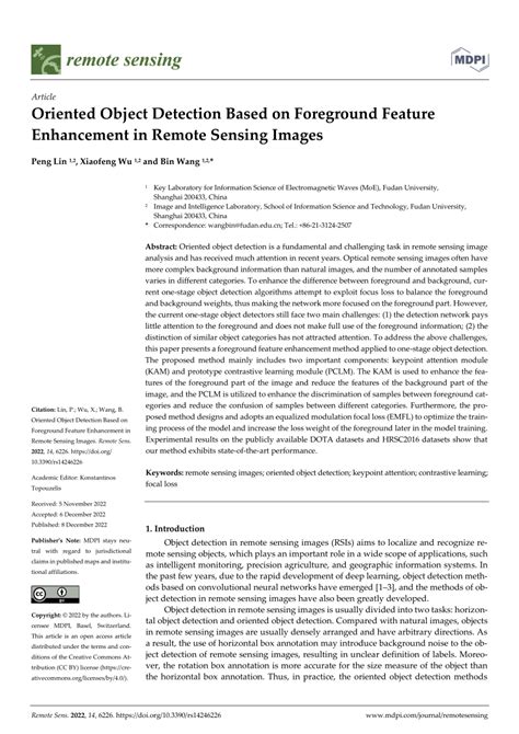 PDF Oriented Object Detection Based On Foreground Feature Enhancement In Remote Sensing Images