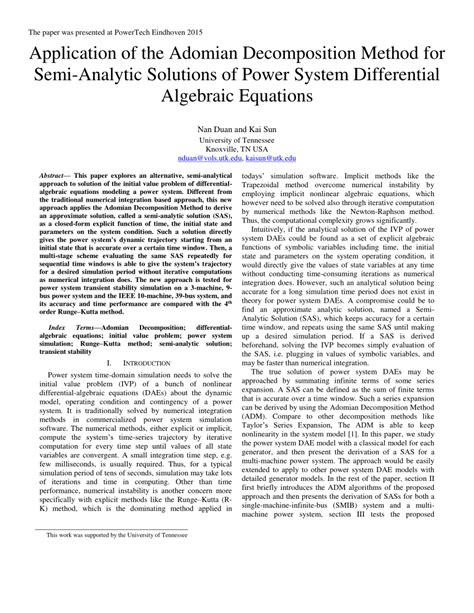 Pdf Application Of The Adomian Decomposition Method For Semi Analytic Solutions Of Power