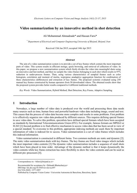 Pdf Video Summarization By An Innovative Method In Shot Detection