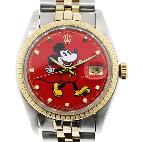 Rolex Date 1505 Two Tone Red Mickey Mouse Dial Watch