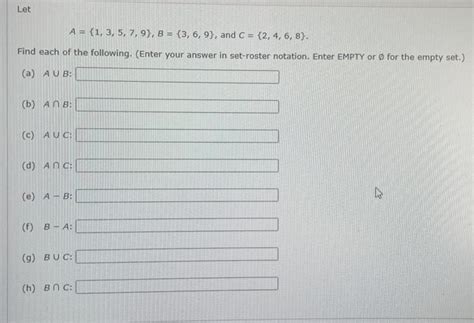 Solved Let A {1 3 5 7 9} B {3 6 9} And C {2 4 6 8} Find