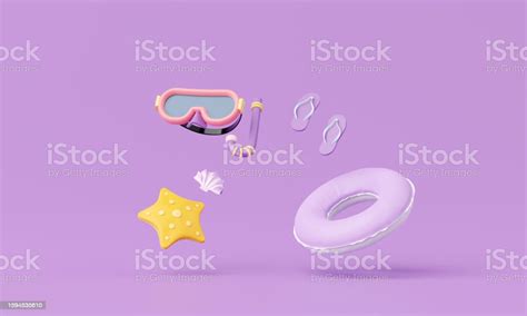 3d 렌더링 여름 휴가 해변 및 바다 아이콘 요소 개체 그룹 휴일 배경 개념 제품 모형 또는 여름 테마의 화장품에 대한 사실적인 디스플레이 미니멀하고 귀여운 디자인 3차원
