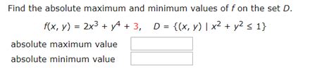 Solved Find The Absolute Maximum And Minimum Values Of F On