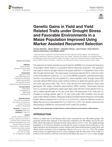 Pdf Genetic Gains In Yield And Yield Related Traits Under Drought