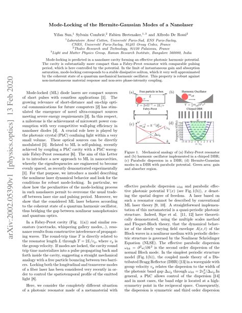 Pdf Mode Locking Of The Hermite Gaussian Modes Of A Nanolaser