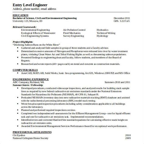 Entry Level Engineering Resume Template Prntbl