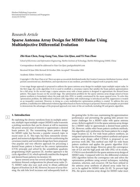 Pdf Sparse Antenna Array Design For Mimo Radar Using Multiobjective Differential Evolution