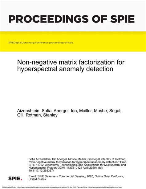 Pdf Non Negative Matrix Factorization For Hyperspectral Anomaly Detection