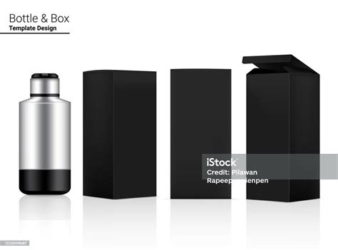 광택 병 은 흰색 배경 그림에 스킨 케어 미백 및 노화 주름 방지 상품을위한 현실적인 화장품과 3 차원 상자를 조롱 건강 관리 및 의료 3가지 개체에 대한 스톡 벡터 아트