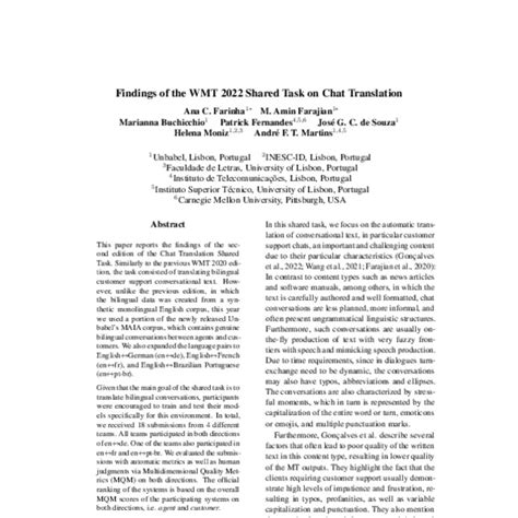 Findings Of The Wmt 2022 Shared Task On Chat Translation Acl Anthology