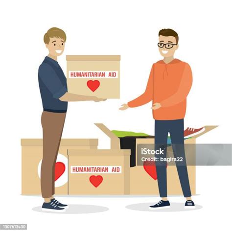 백인 남성이 자원봉사 를 통해 인도주의적 지원을 한다 자선 기부 자선 개념 Charitable Foundation에 대한 스톡 벡터 아트 및 기타 이미지