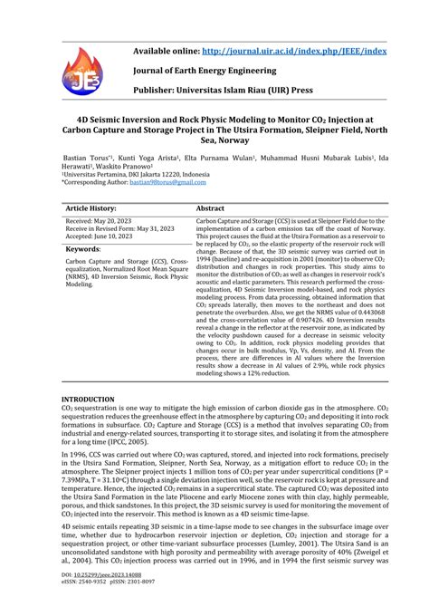 Pdf 4d Seismic Inversion And Rock Physic Modeling To Monitor Co2 Injection At Carbon Capture