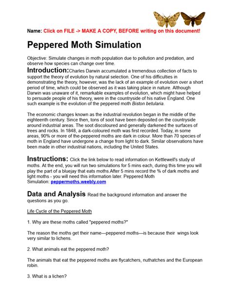 Peppered Moth Simulation Pdf Natural Selection Biological Evolution