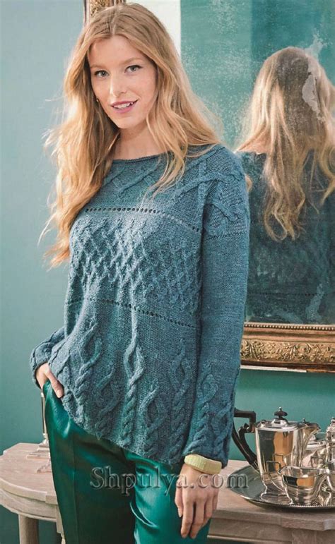 Вязаный пуловер с миксом узоров спицами Пуловер Модные стили Модели
