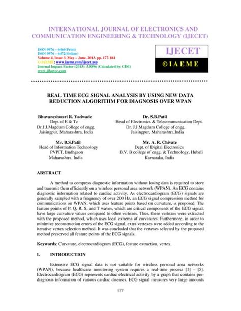 Real Time Ecg Signal Analysis By Using New Data Reduction Algorithm For Pdf