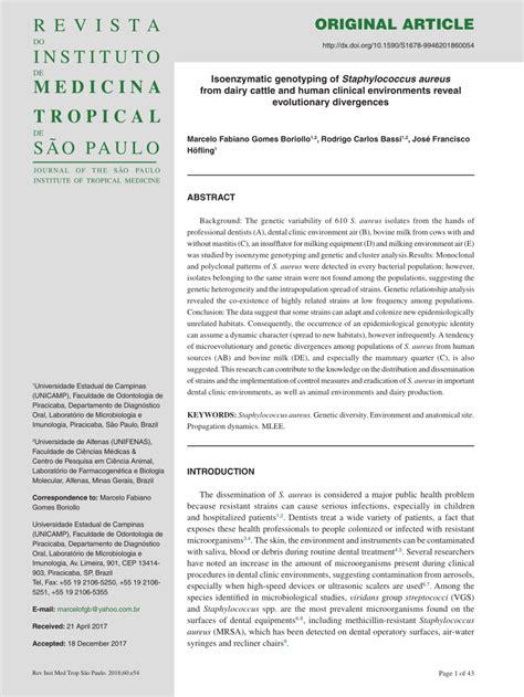 Pdf Isoenzymatic Genotyping Of Staphylococcus Aureus From Dairy Cattle And Human Clinical