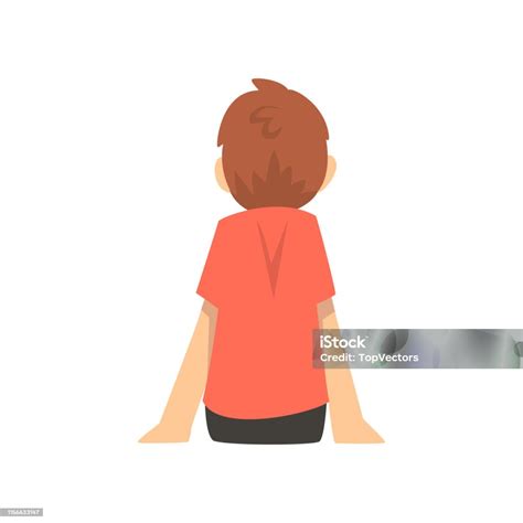 바닥에 앉아 있는 소년 작은 유치원 아이 캐릭터 보기 뒤에서 벡터 일러스트 개발에 대한 스톡 벡터 아트 및 기타 이미지 개발 교사 교육 관련 직업 교육 Istock