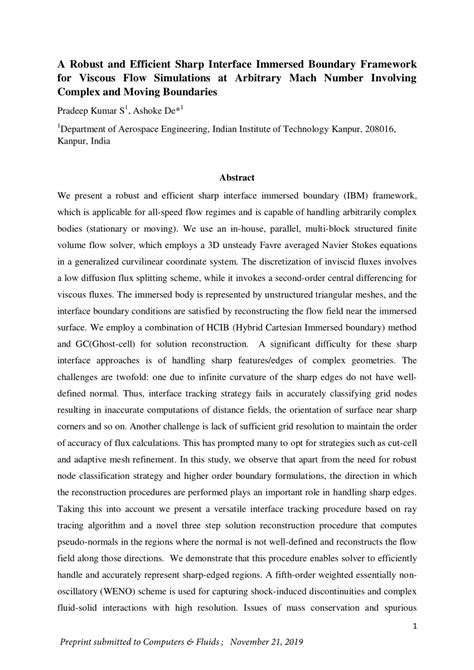 Pdf A Robust And Efficient Sharp Interface Immersed Boundary Framework For Viscous Flow