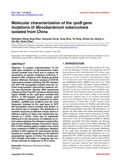 Pdf Molecular Characterization Of The Rpob Gene Mutations Of Mycobacterium Tuberculosis
