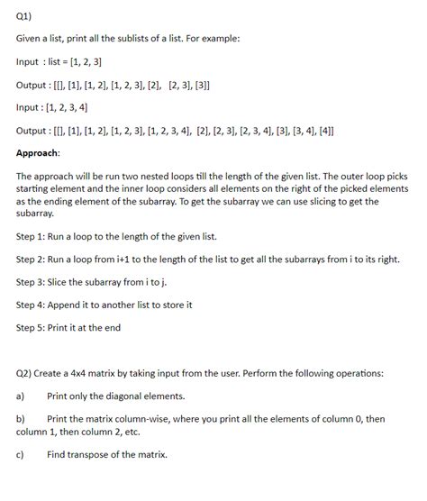 Solved Q1 Given A List Print All The Sublists Of A List