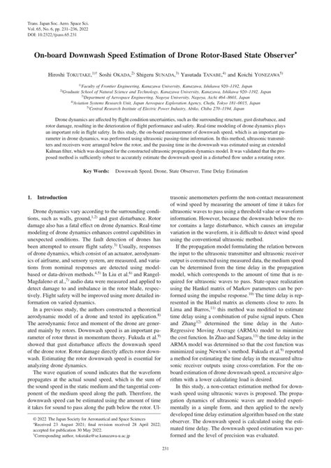 Pdf On Board Downwash Speed Estimation Of Drone Rotor Based State Observer