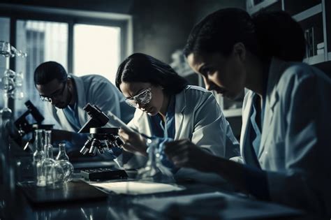 Premium Ai Image Team Of Scientists Working In A Laboratory Carefully Conducting Experiments