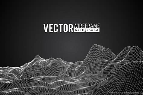 3d 공상 과학 복고풍 연결 배경 와이어프레임 지형 블록 체인 및 암호화 통화 기술 배경 디지털 환경 Hud 요소 빅 데이터와