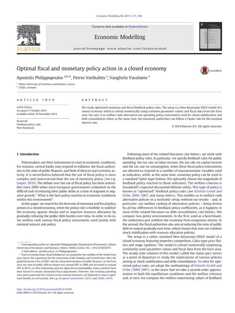 Pdf Optimal Fiscal And Monetary Policy Action In A Closed Economy