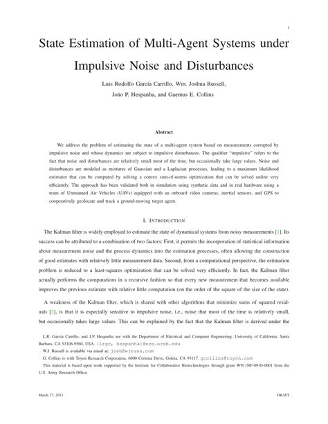 Pdf State Estimation Of Multiagent Systems Under Impulsive Noise And Disturbances