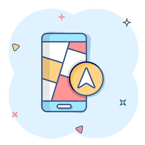 Значок карты смартфона в комическом стиле Мобильный телефон Gps навигация мультяшный векторная