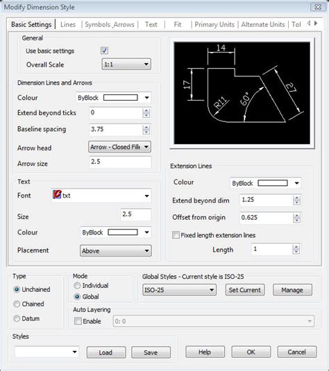 set dimension parameters