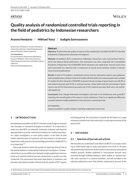 Pdf Quality Analysis Of Randomized Controlled Trials Reporting In The Field Of Pediatrics By