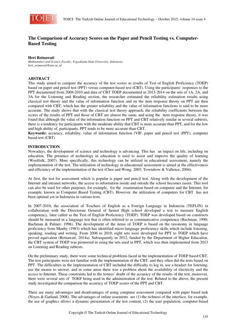 Pdf The Comparison Of Accuracy Scores On The Paper And Pencil Testing