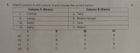 7 Match Column A With Column B And Choose The Correct Option1column A