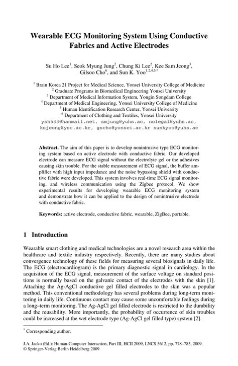 Pdf Wearable Ecg Monitoring System Using Conductive Fabrics And Active Electrodes