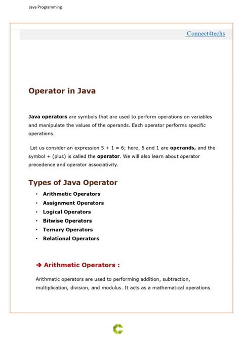 Java Tutorial Operator In Java Pdf Connect 4 Programming