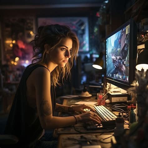 Premium Ai Image A Girl Practicing Coding On A Repurposed Desktop