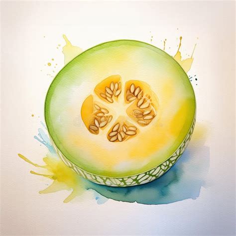 A Vibrant Watercolor Illustration Of A Melon Slice Radiating With