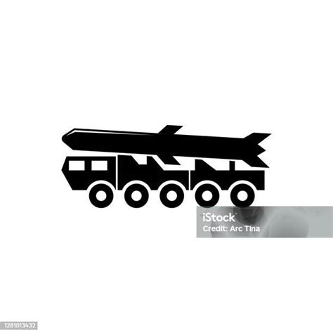 탄도 미사일 로켓 발사기 트럭 플랫 벡터 아이콘 그림입니다 흰색 배경에 간단한 검은 기호 탄도 미사일 로켓 발사기 서명 디자인 템플릿 웹 및 모바일 Ui 요소 미사일에 대한