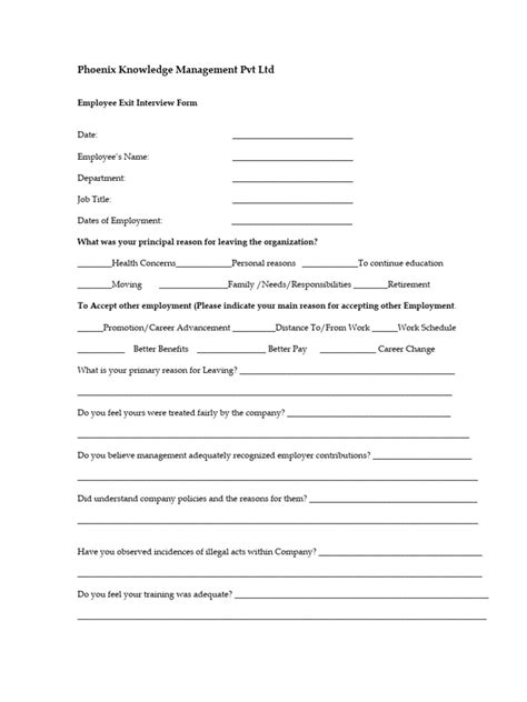 Employee Exit Interview Form Pdf Employment Economies