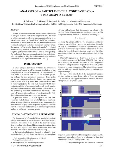 Pdf Analysis Of A Particle In Cell Code Based On A Time Adaptive Mesh