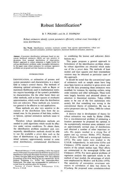 Pdf Robust Identification
