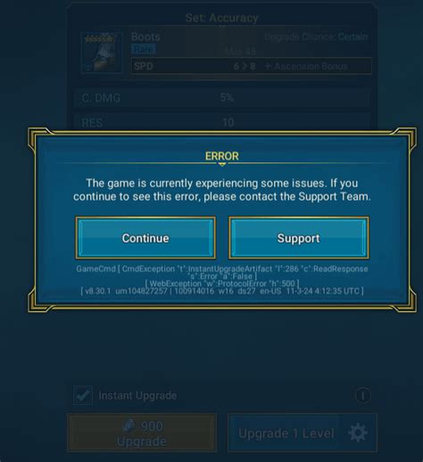 Error Upgrading Artifacts From Mailbox Rraidshadowlegends