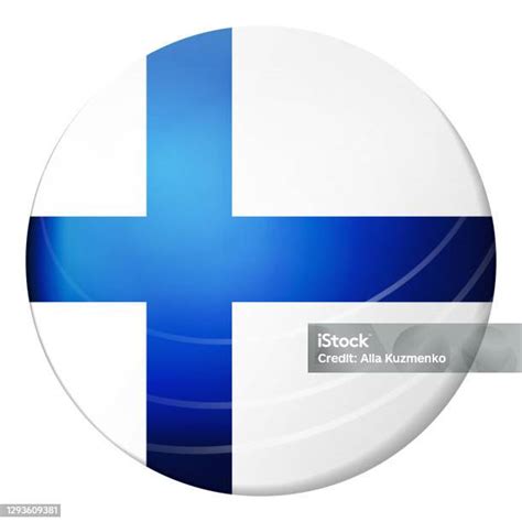 핀란드의 국기와 유리 빛 공 둥근 구 템플릿 아이콘 핀란드 국가 상징 흰색 배경에 강조 표시된 광택 사실적 공 3d 추상 벡터 일러스트레이션 큰 거품 3차원 형태에 대한