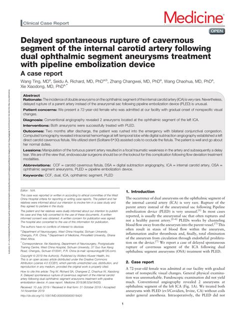 Pdf Delayed Spontaneous Rupture Of Cavernous Segment Of The Internal Carotid Artery Following