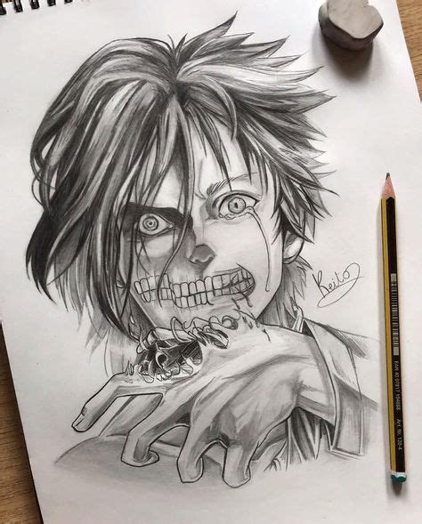 Рисунки аниме карандашом атака титанов